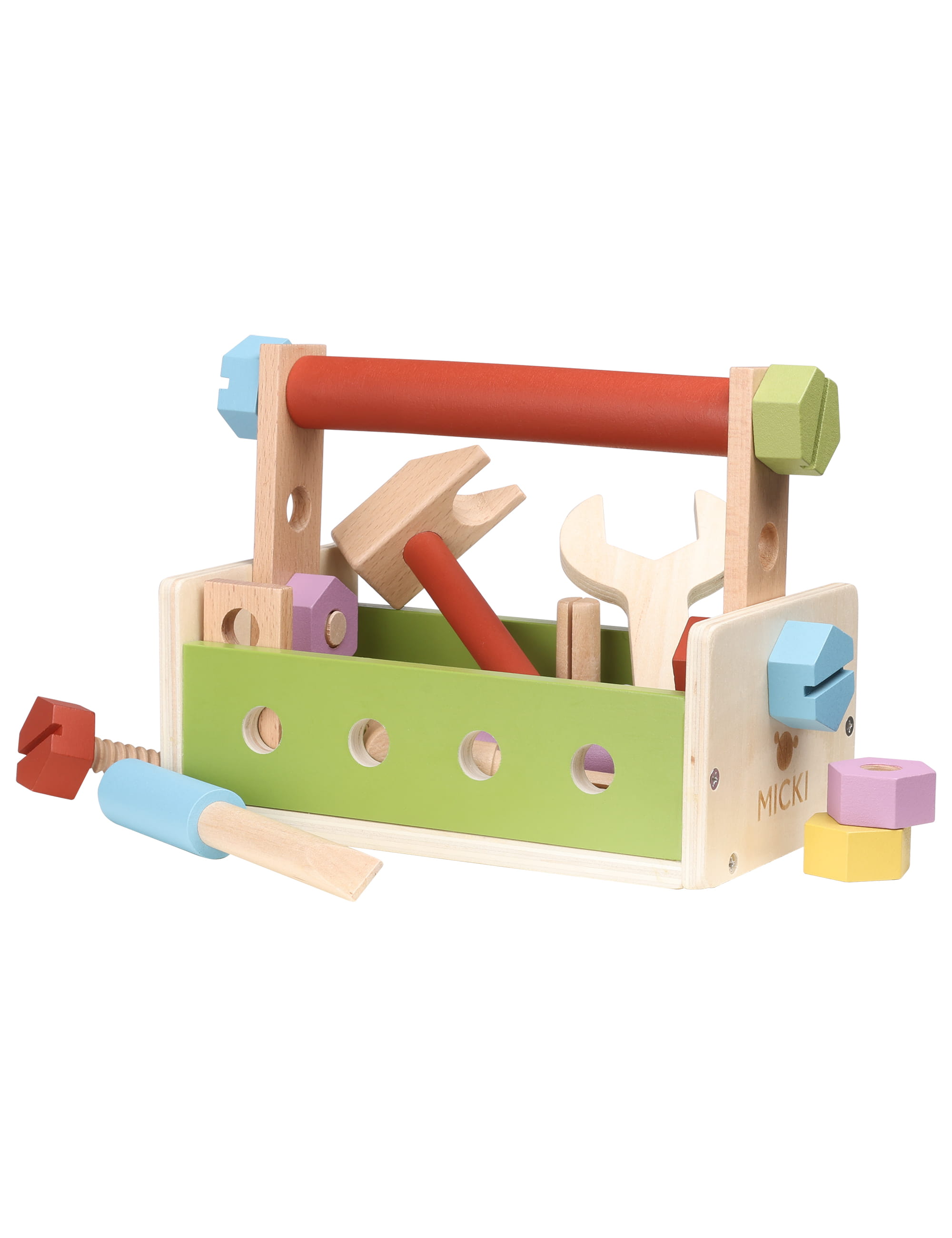 Micki 25 Teile Werkzeugkasten Holz 80x200x110 mm 3+ Jahre bunt | Baby ...